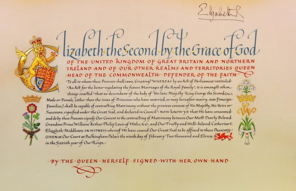 Her Majesty The Queen gives formal consent to the marriage of Prince ...